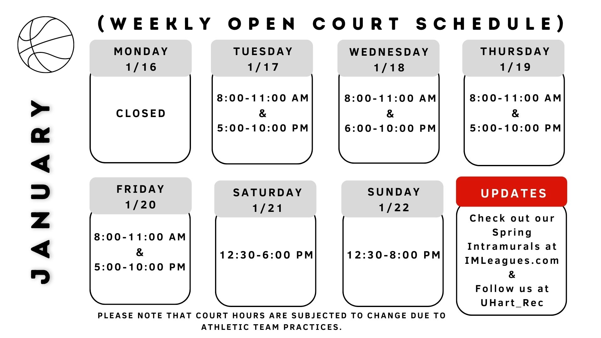 Open Pool & Court Hours - University of Hartford