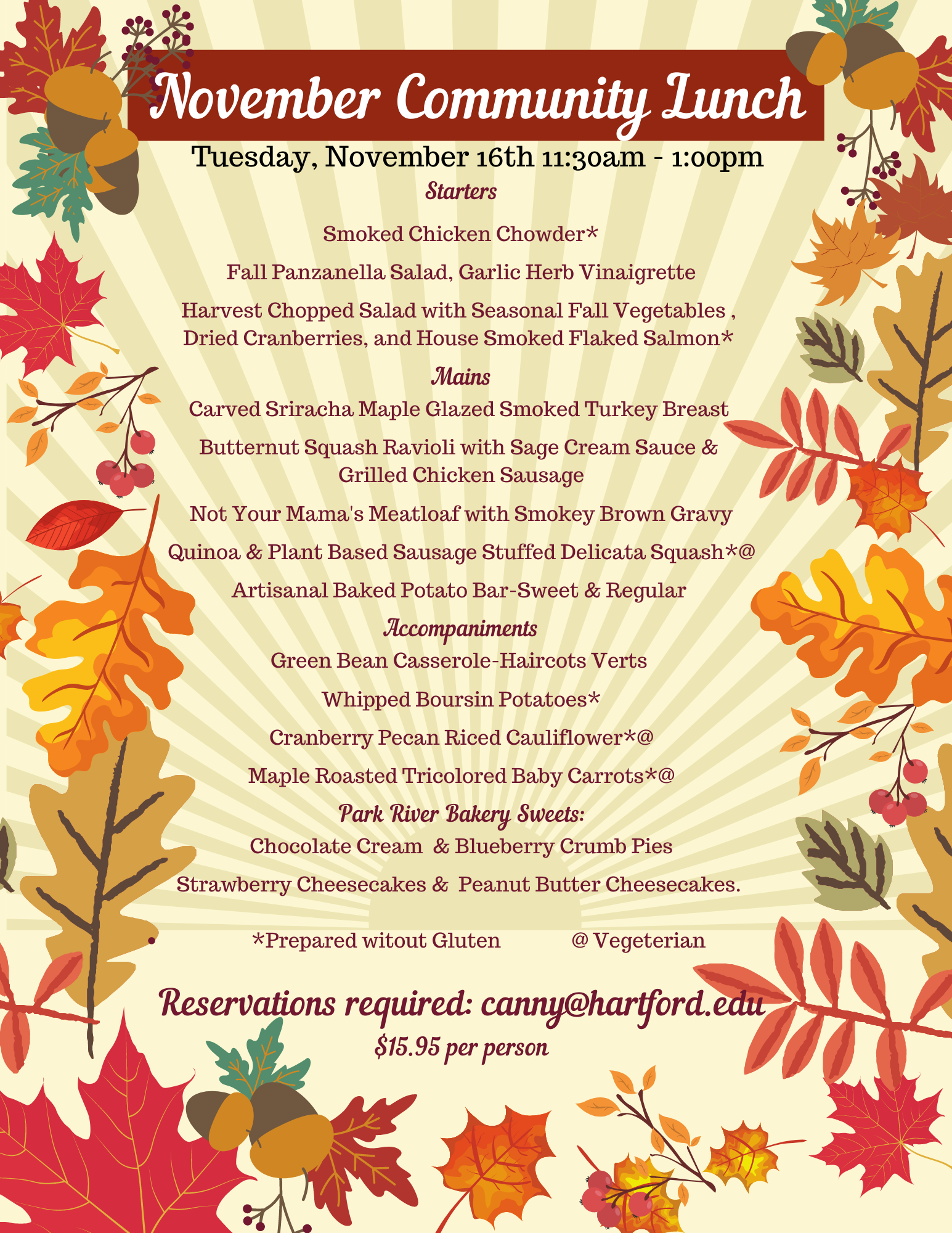 November Community Lunch Menu - University of Hartford